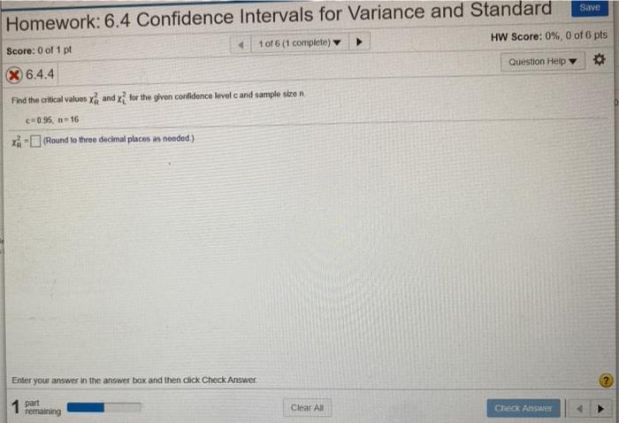 Solved Homework: 6.4 Confidence Intervals for Variance and | Chegg.com