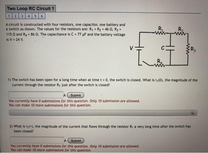 Solved Two Loop RC Circuit 1 1 2 3 4 5 6 A circuit is | Chegg.com