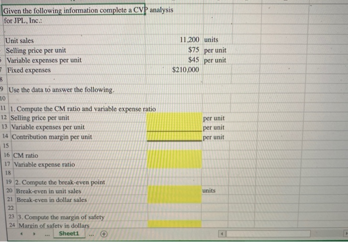 Solved Given the following information complete a CVP | Chegg.com