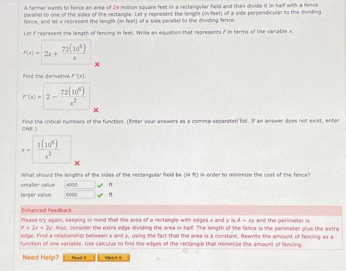 Solved A farmer wants to fence an area of 24 million square | Chegg.com