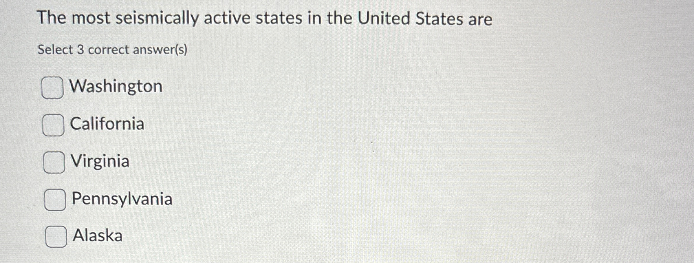 Solved The most seismically active states in the United | Chegg.com