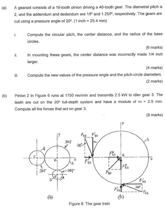 Solved a) A gearset consists of a 16-tooth pinion driving a | Chegg.com