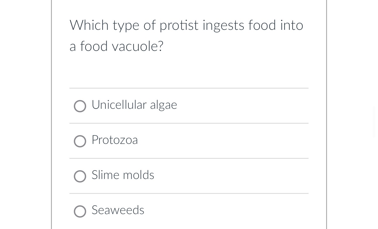 Solved Which type of protist ingests food into a food | Chegg.com