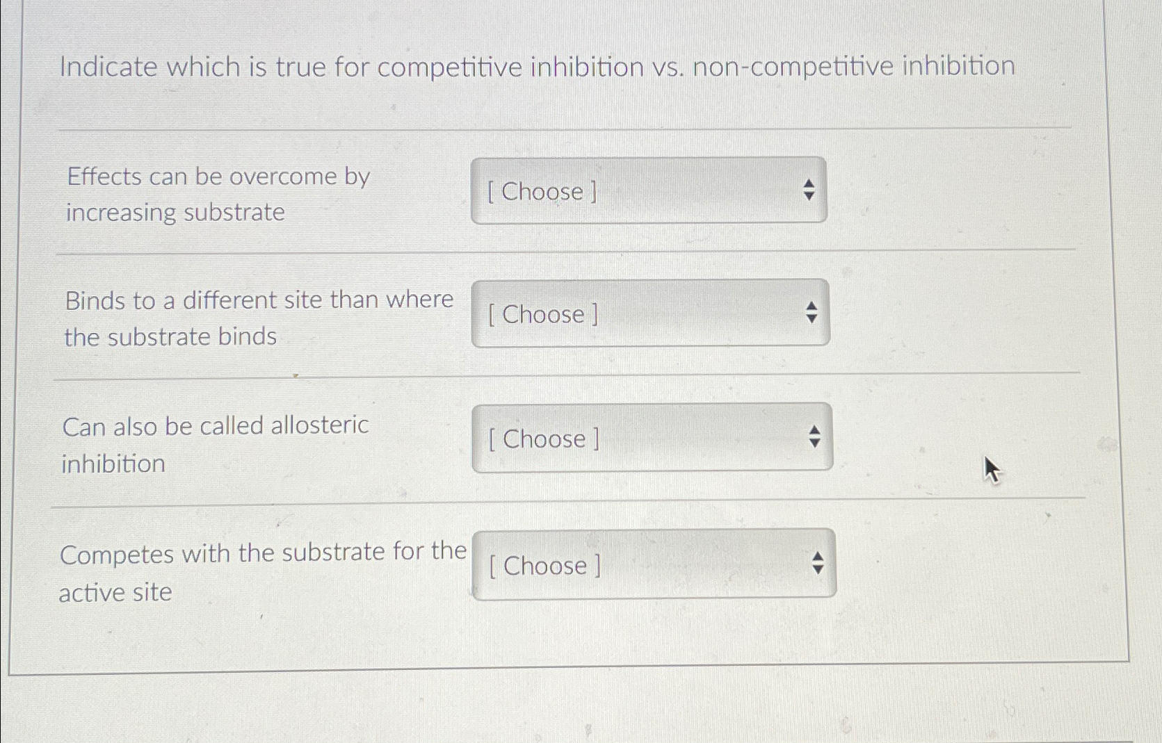 Solved Indicate which is true for competitive inhibition vs. | Chegg.com