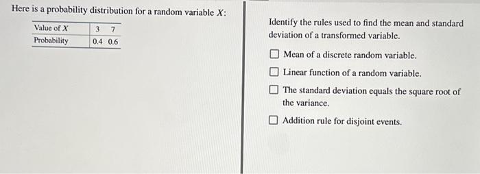 Solved Here is a probability distribution for a random | Chegg.com