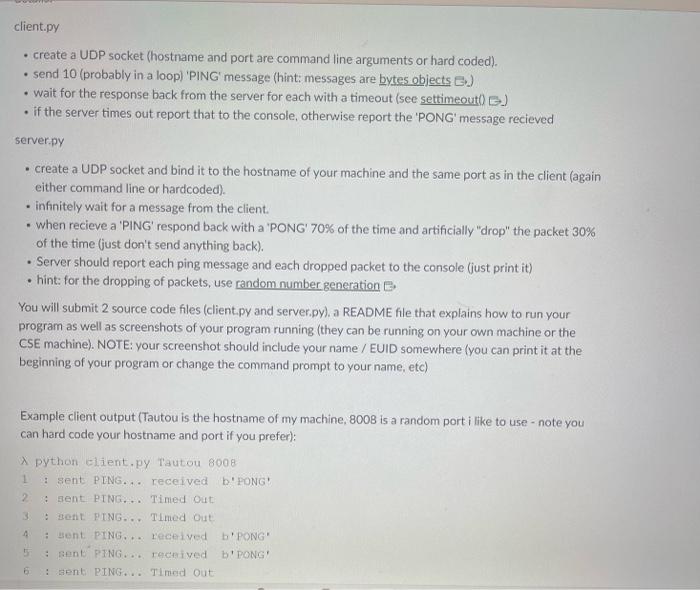 Solved client.py - create a UDP socket (hostname and port | Chegg.com