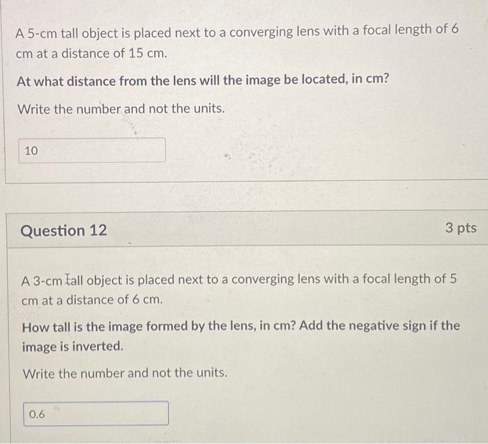 Solved A 5-cm tall object is placed next to a converging | Chegg.com