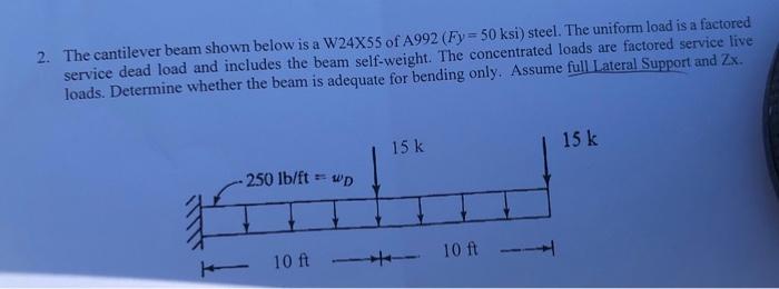 Solved 2. The cantilever beam shown below is a W24x55 of | Chegg.com