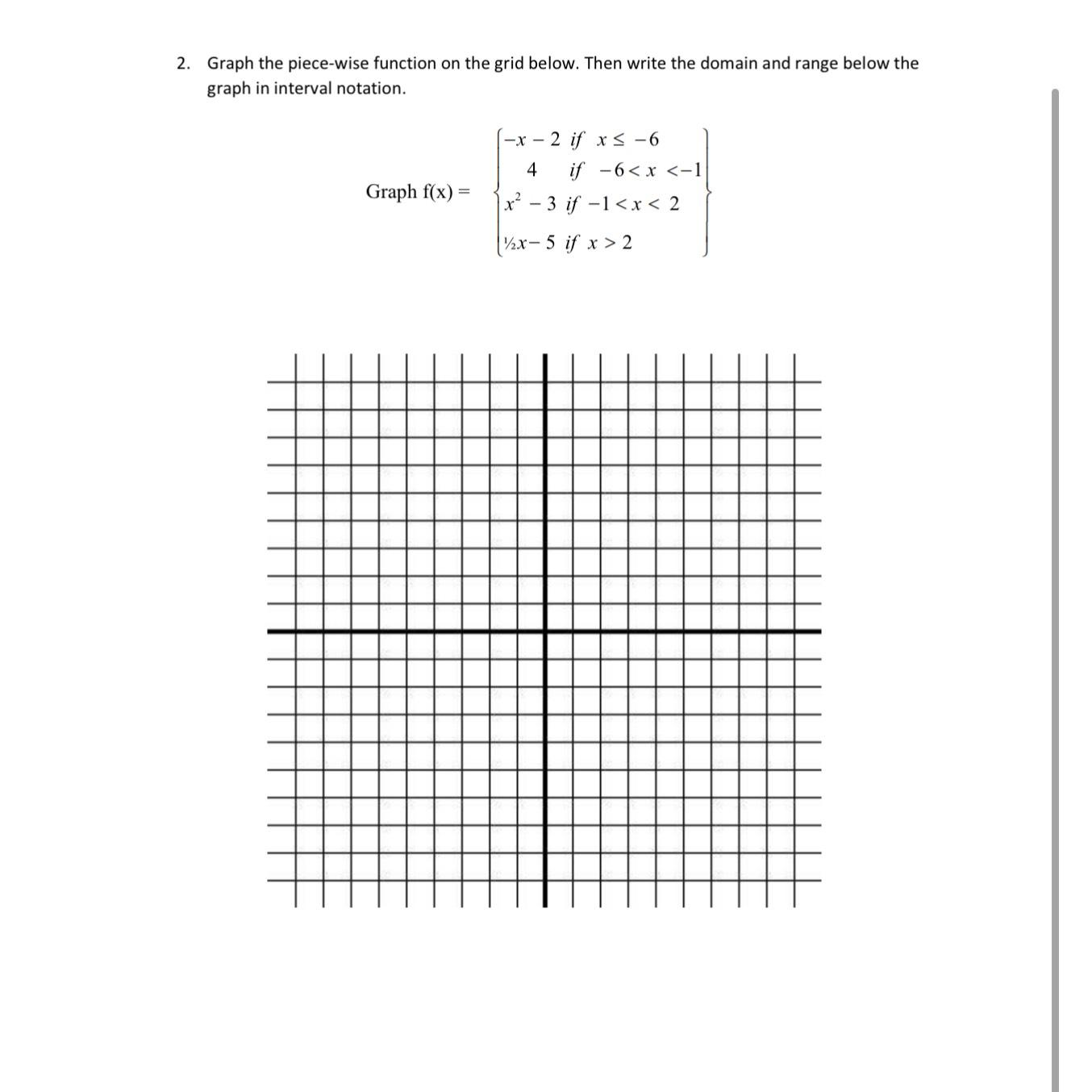 Solved Graph the piece-wise function on the grid below. Then | Chegg.com