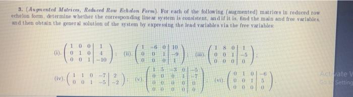 Solved 3. (Augmented Matrices, Reduced Row Ech den Form). | Chegg.com