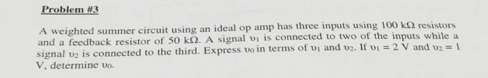 Solved Problem #3 A weighted summer circuit using an ideal | Chegg.com