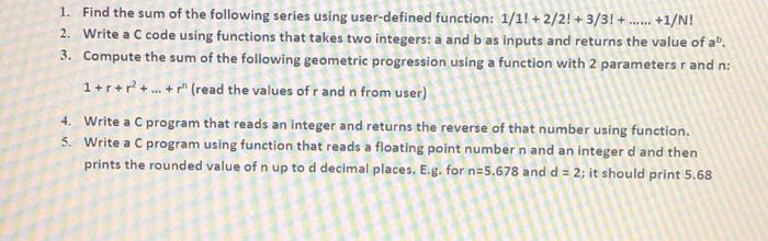 Solved 1. Find the sum of the following series using | Chegg.com