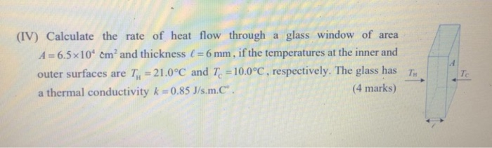 Solved (IV) Calculate the rate of heat flow through a glass | Chegg.com