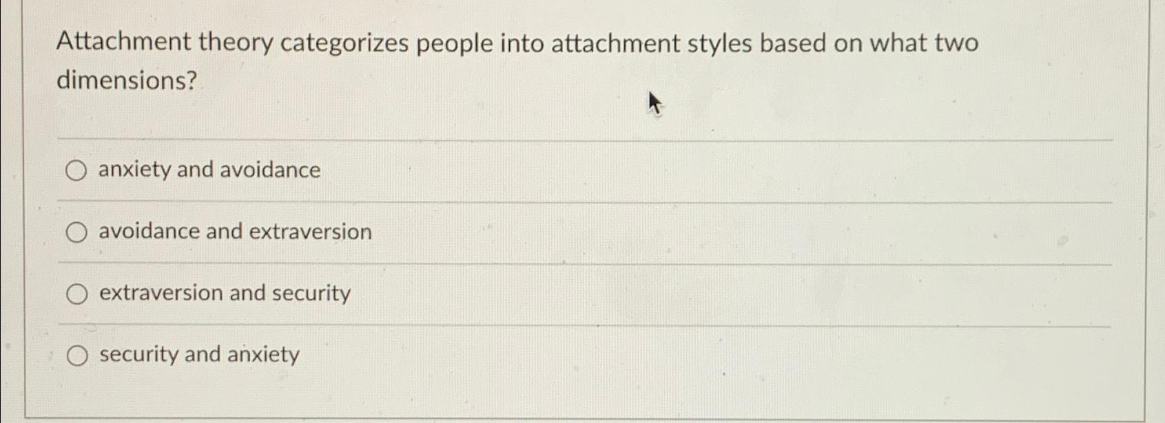 Solved Attachment theory categorizes people into attachment | Chegg.com