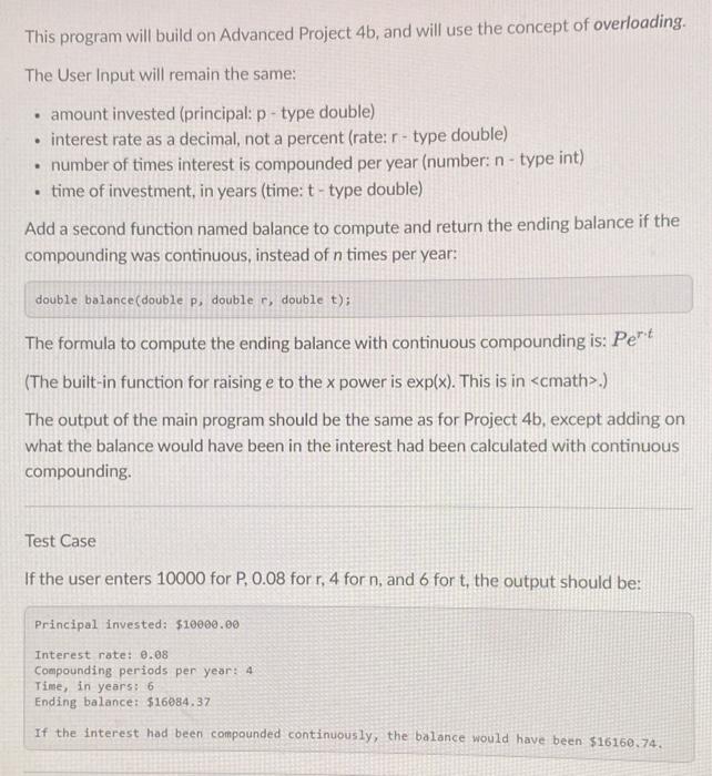 Solved This program will build on Advanced Project 4 b, and | Chegg.com