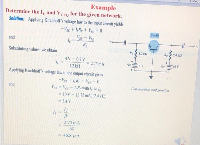 Solved Example Determine the IE and VCEQ for the given | Chegg.com