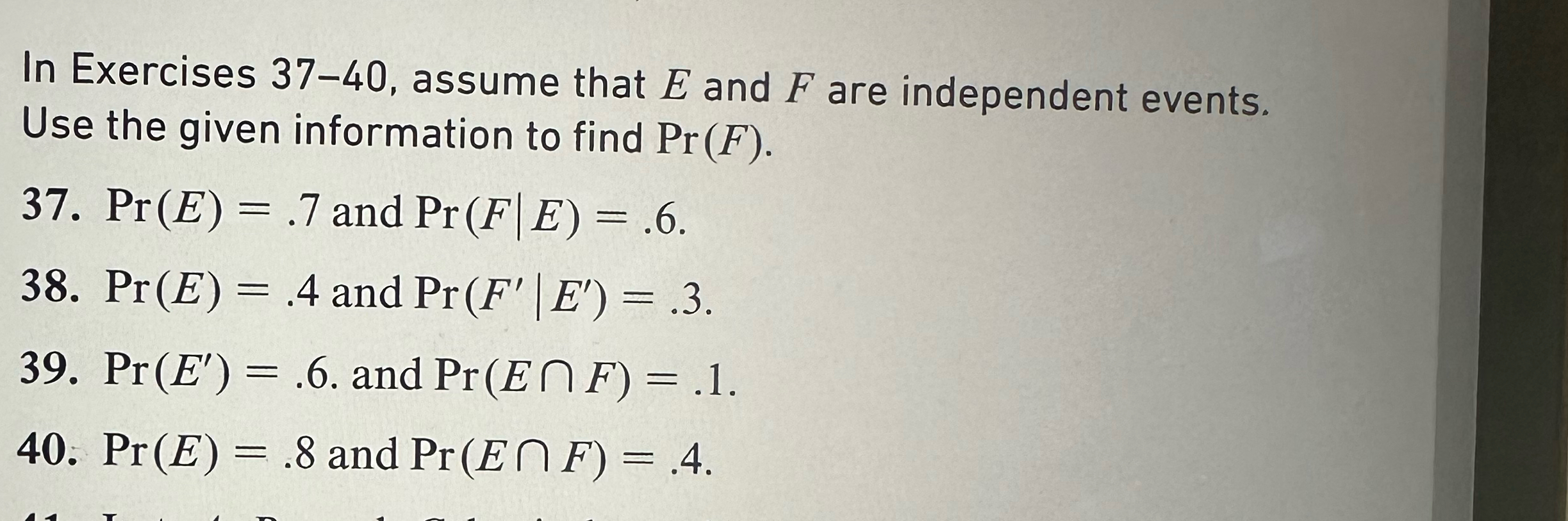 Solved In Exercises 37-40, ﻿assume that E ﻿and F ﻿are | Chegg.com