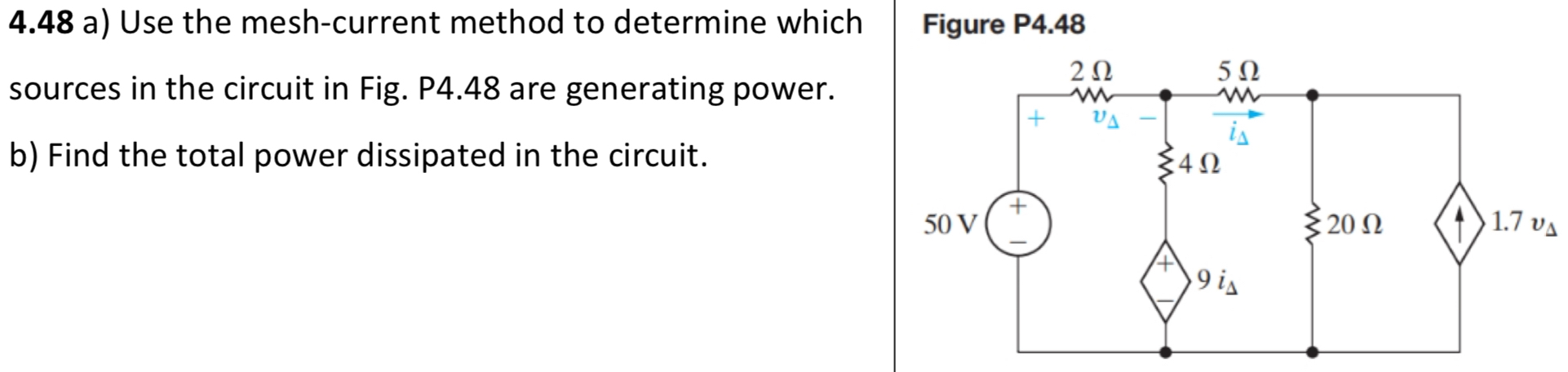 Solved 4.48 ﻿a) ﻿Use the mesh-current method to determine | Chegg.com