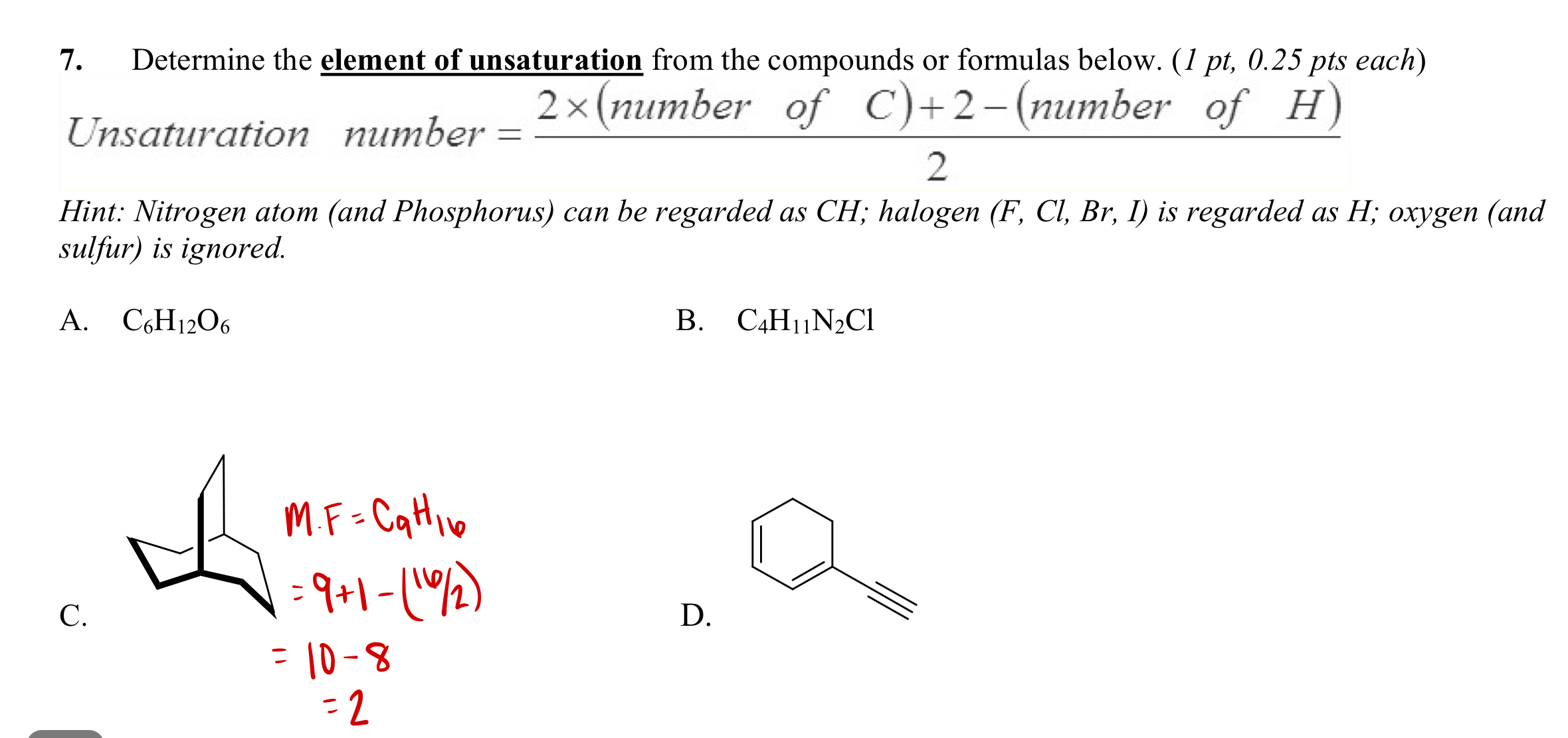 Solved Determine the element of unsaturation from the | Chegg.com