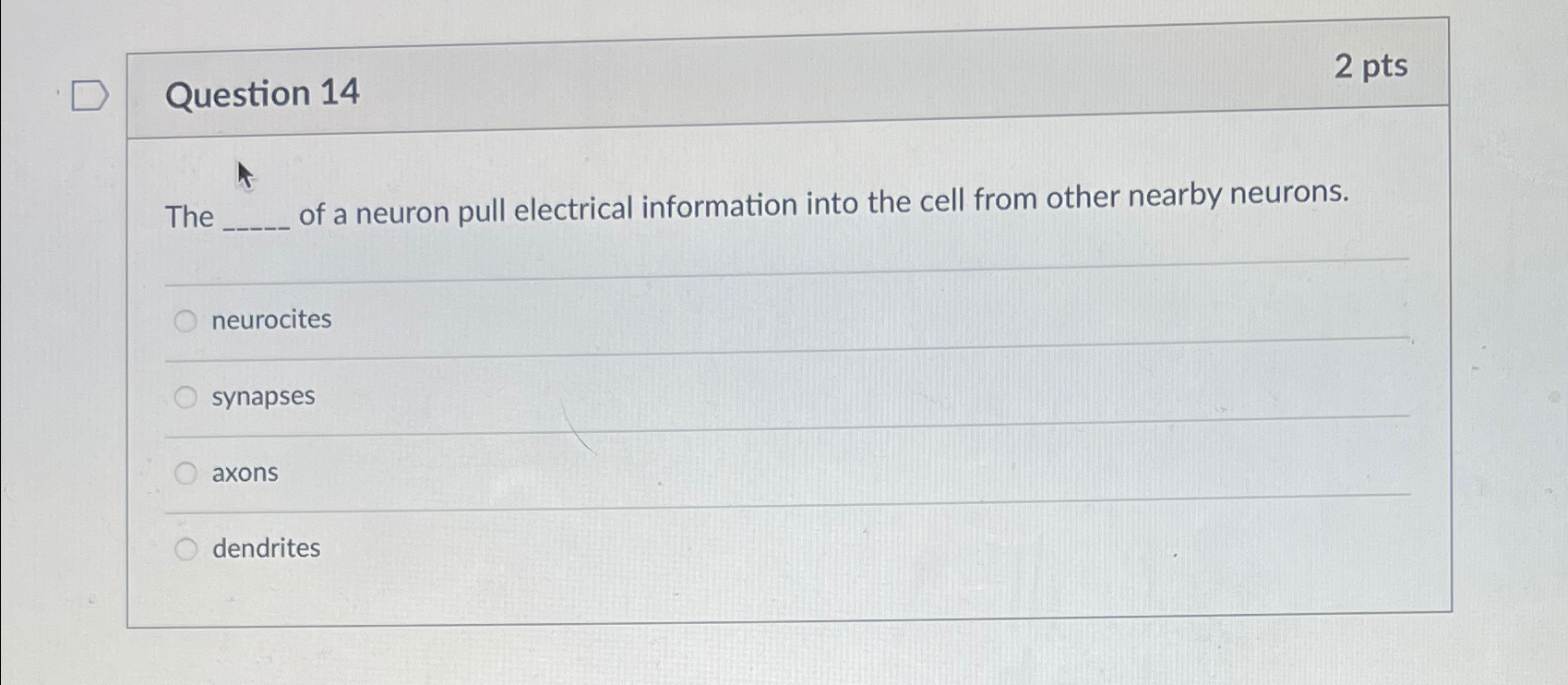 Solved Question 142 ﻿ptsThe of a neuron pull electrical | Chegg.com