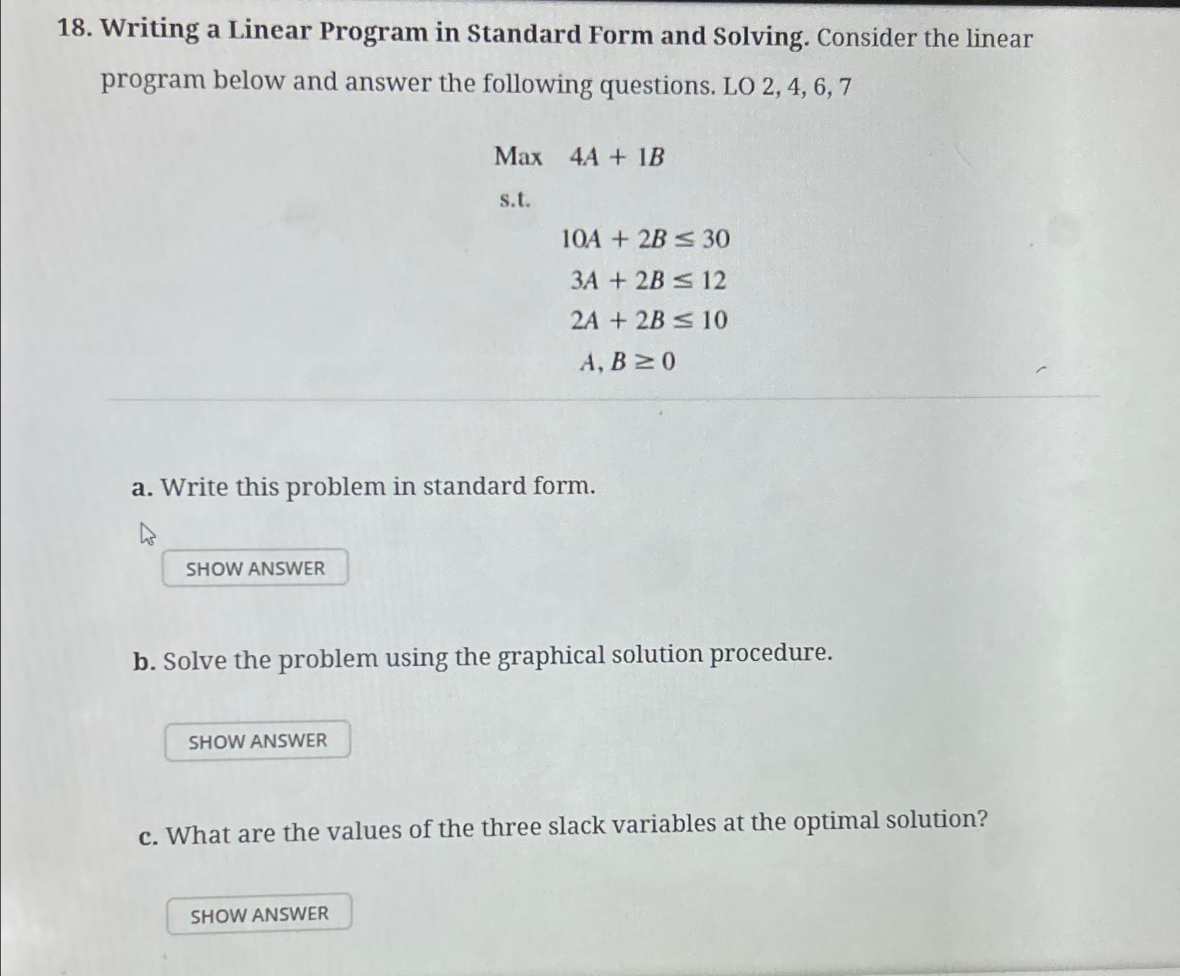 Solved Writing a Linear Program in Standard Form and | Chegg.com