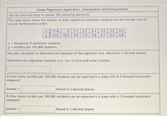 Solved Linear Regression Application, Interpolation and | Chegg.com