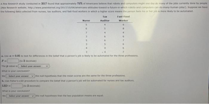 Solved A Pew thesearch study conducted in 2017 found that | Chegg.com