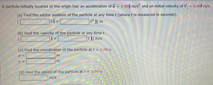 Solved particle initially located at the origin has an | Chegg.com