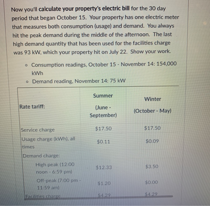 Solved Now you'll calculate your property's electric bill | Chegg.com