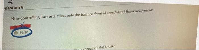 Solved Non-controlling interests affect only the balance | Chegg.com