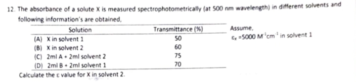 How to solve The absorbance of a solute x ﻿is | Chegg.com