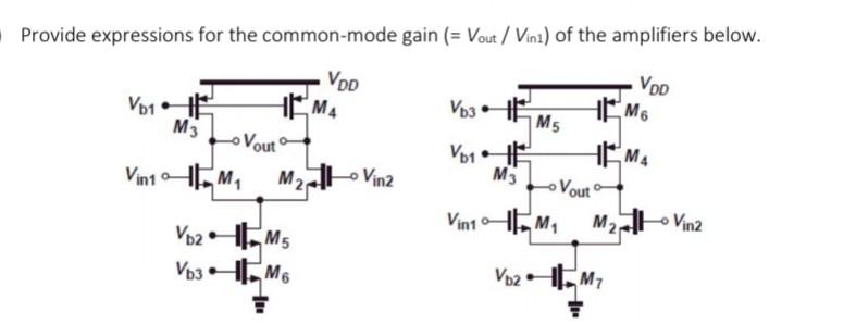 Solved Provide expressions for the common-mode gain (= Vout | Chegg.com