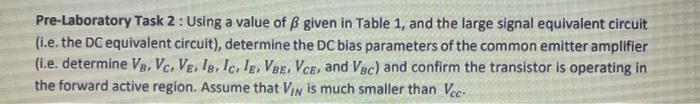 Solved Pre-Laboratory Task 2 : Using a value of β given in | Chegg.com