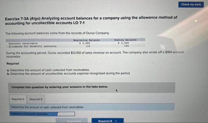 Exercise 7.3A (Algo) Analyzing account balances for a | Chegg.com
