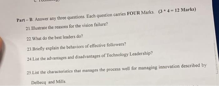 Solved Part-B: Answer any three questions. Each question | Chegg.com