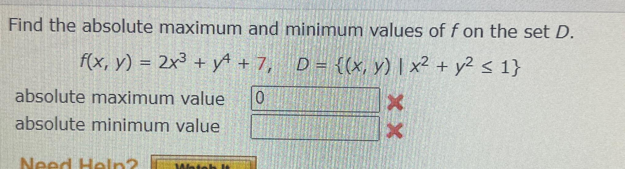 Solved Find the absolute maximum and minimum values of f ﻿on | Chegg.com