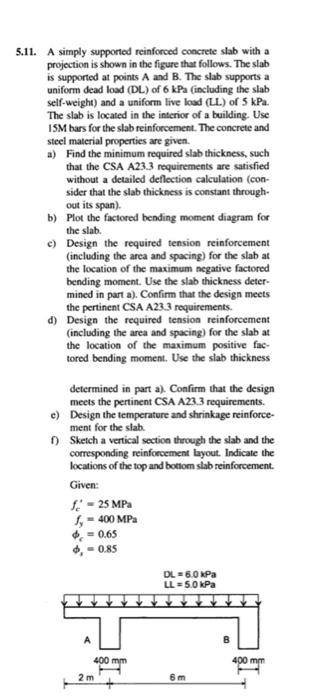 Solved 5.11. A simply supported reinforced concrete slab | Chegg.com