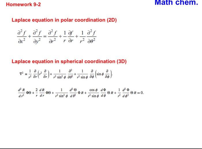Solved Homework 9-2 Math chem. Laplace equation in polar | Chegg.com