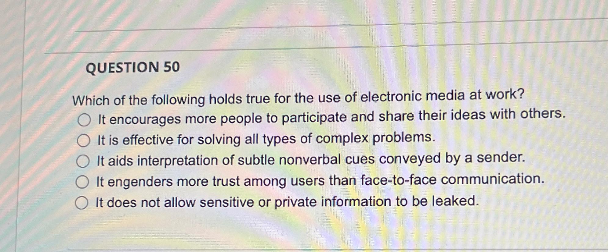 Solved QUESTION 50Which of the following holds true for the | Chegg.com