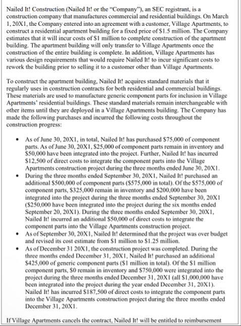for costs incurred for work completed to date plus a | Chegg.com