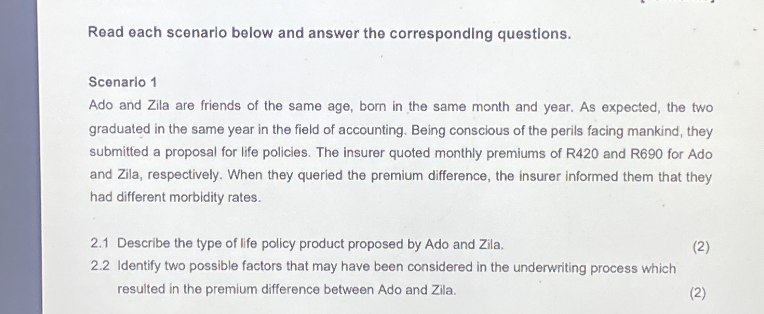 Solved Read each scenario below and answer the corresponding | Chegg.com