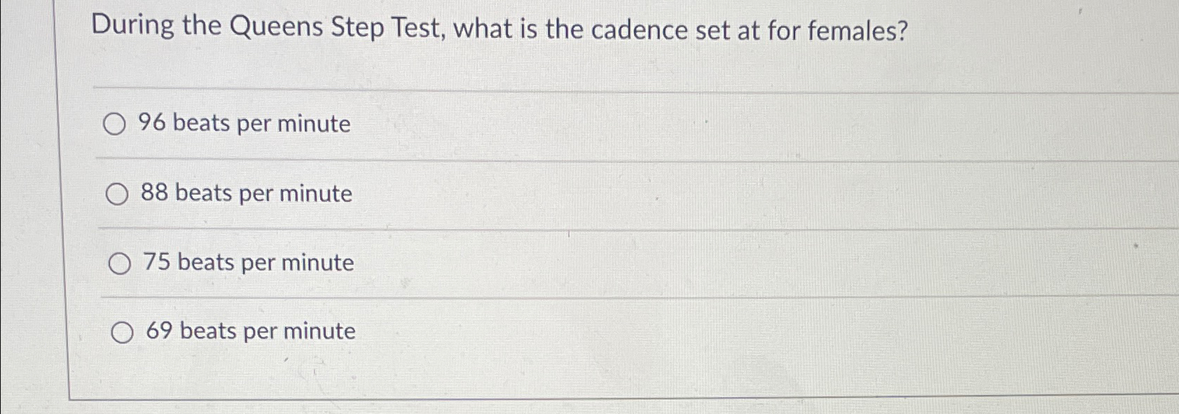 Solved During the Queens Step Test, what is the cadence set | Chegg.com