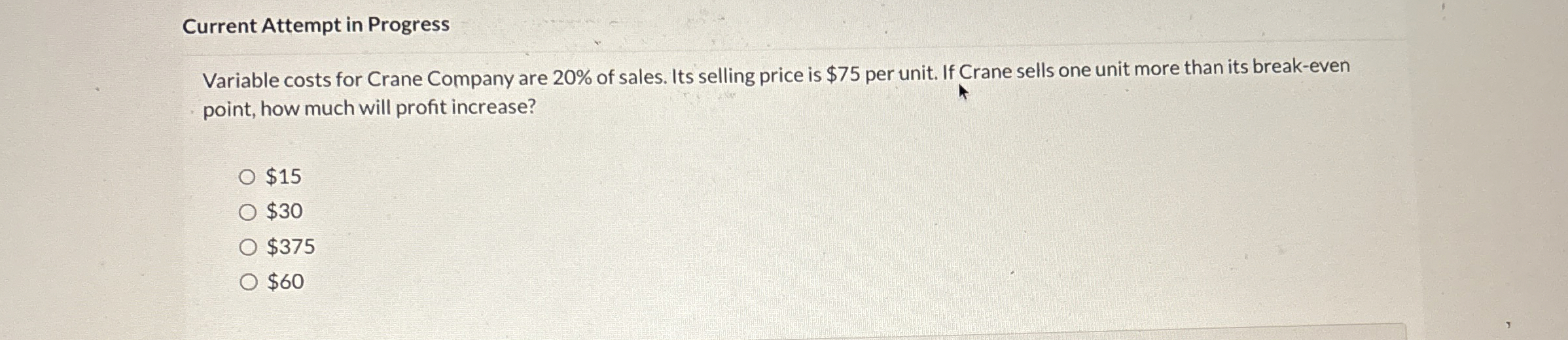 Solved Current Attempt in ProgressVariable costs for Crane | Chegg.com