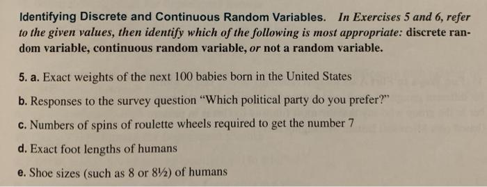 Solved Identifying Discrete and Continuous Random Variables. | Chegg.com
