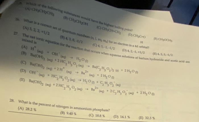 Solved (C) Ba(OH)2(aq)+2H++H3O2(aq)→Ba2(C2H3O2)2(a)+2H2O(p) | Chegg.com