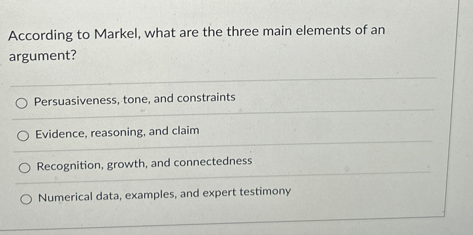 Solved According to Markel, what are the three main elements | Chegg.com