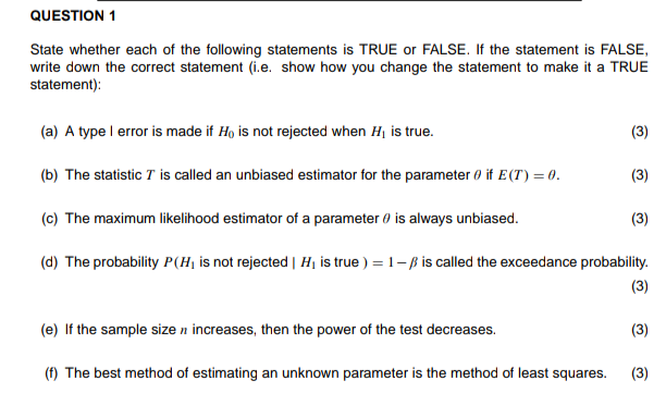 Solved State whether each of the following statements is | Chegg.com