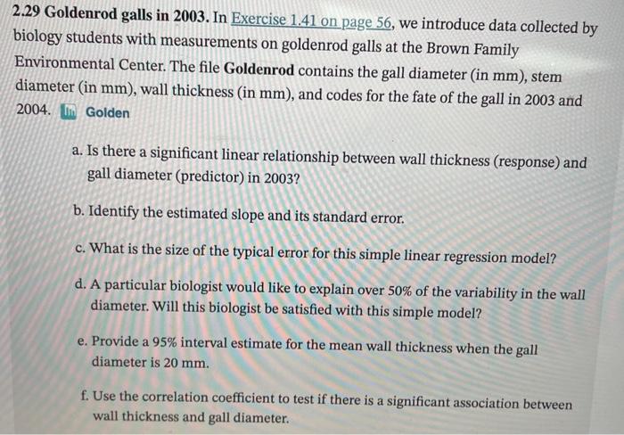 Solved Goldenrod Galls In 2003 In Exercise 141 On Page 56 1799