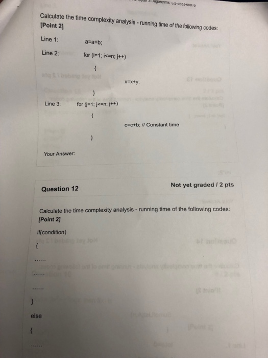 Solved Not yet grup Question 9 Calculate the time complexity | Chegg.com