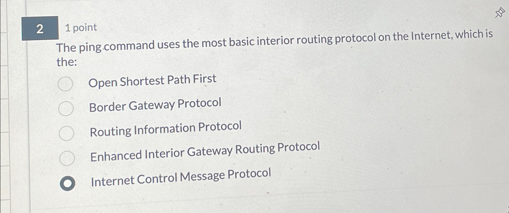Solved 21 ﻿pointThe ping command uses the most basic | Chegg.com